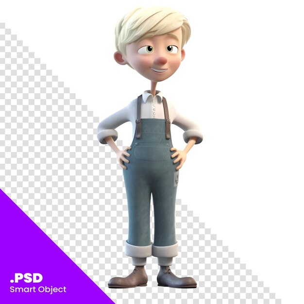Renderização 3d De Um Personagem De Desenho Animado Com Macacão E