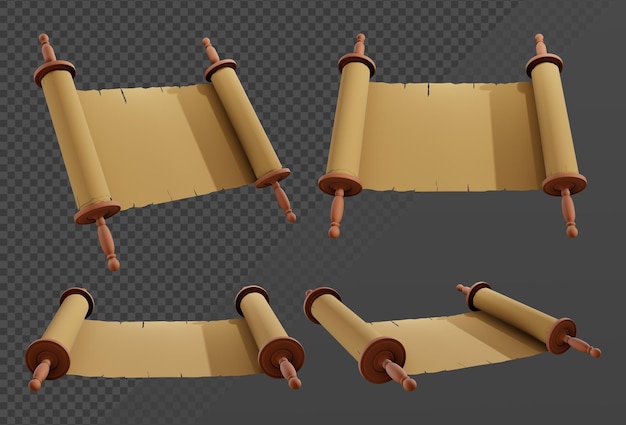 Representación 3d de antiguos rollos de papel antiguos de información y ... Representación 3d de antiguos rollos de papel antiguos de información y ...