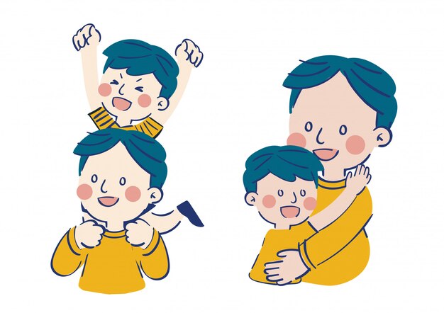 Heureux Illustration Vectorielle Père Et Fils Vecteur Premium