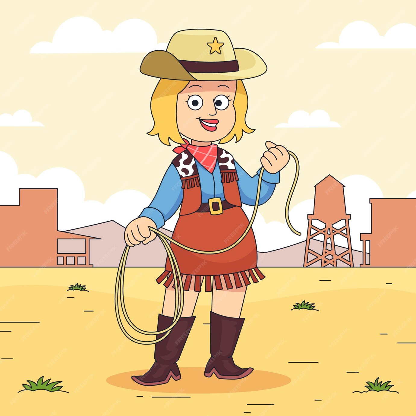 Illustration De Cow Girl Dessin Animé Dessiné à La Main Vecteur Gratuite
