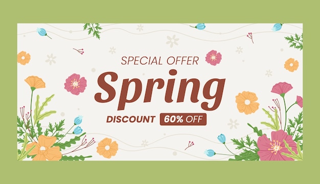 Modèle De Bannière De Vente Horizontale Florale Plate Pour Le Printemps