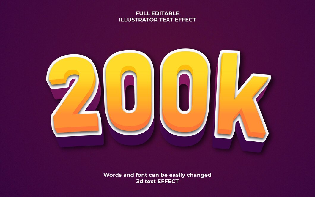 200 000 Abonnés Effet De Style De Texte Dégradé Modifiable En 3d