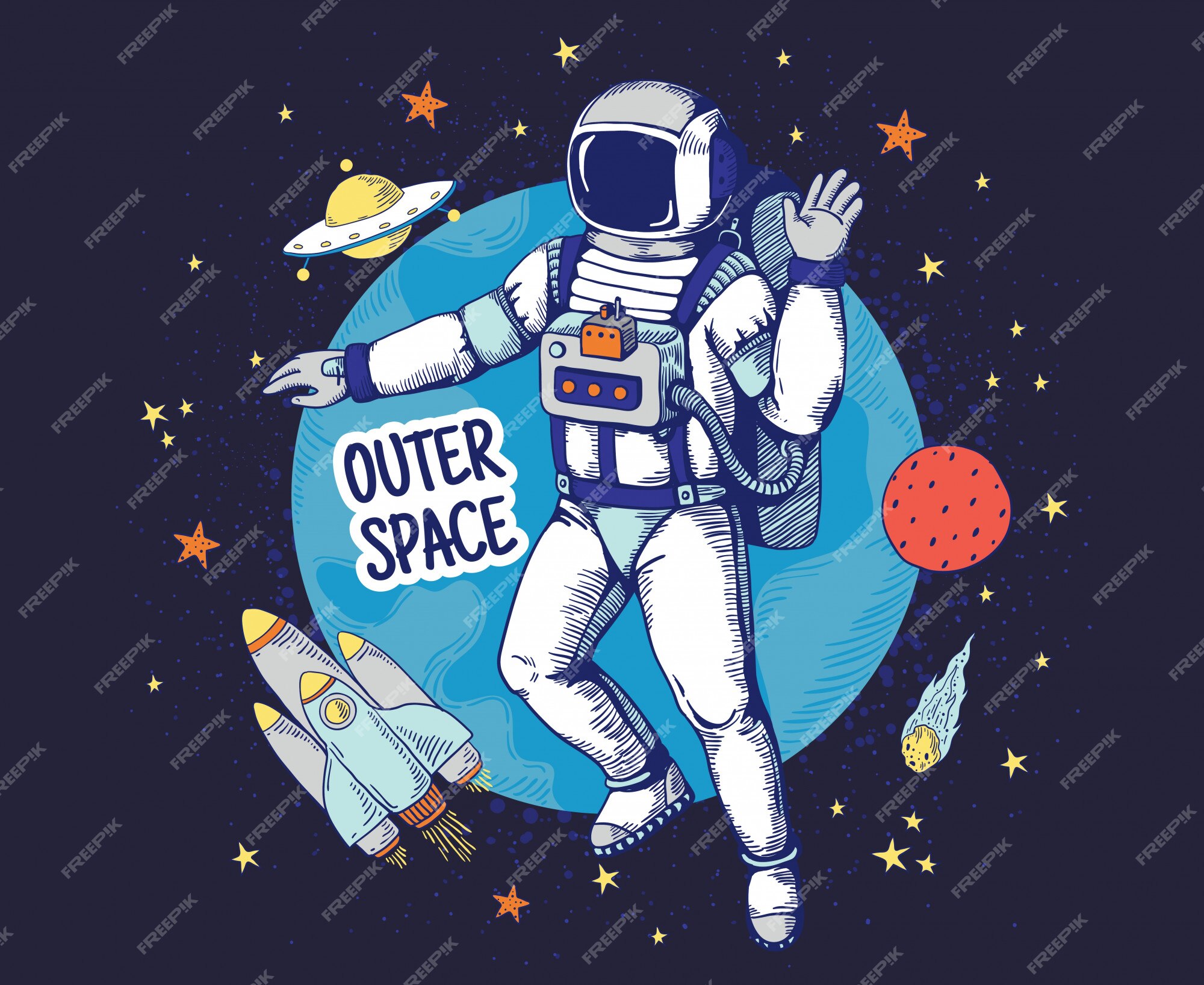Astronaute De Doodle Affiche De Garçons De Lespace Dessinés à La Main