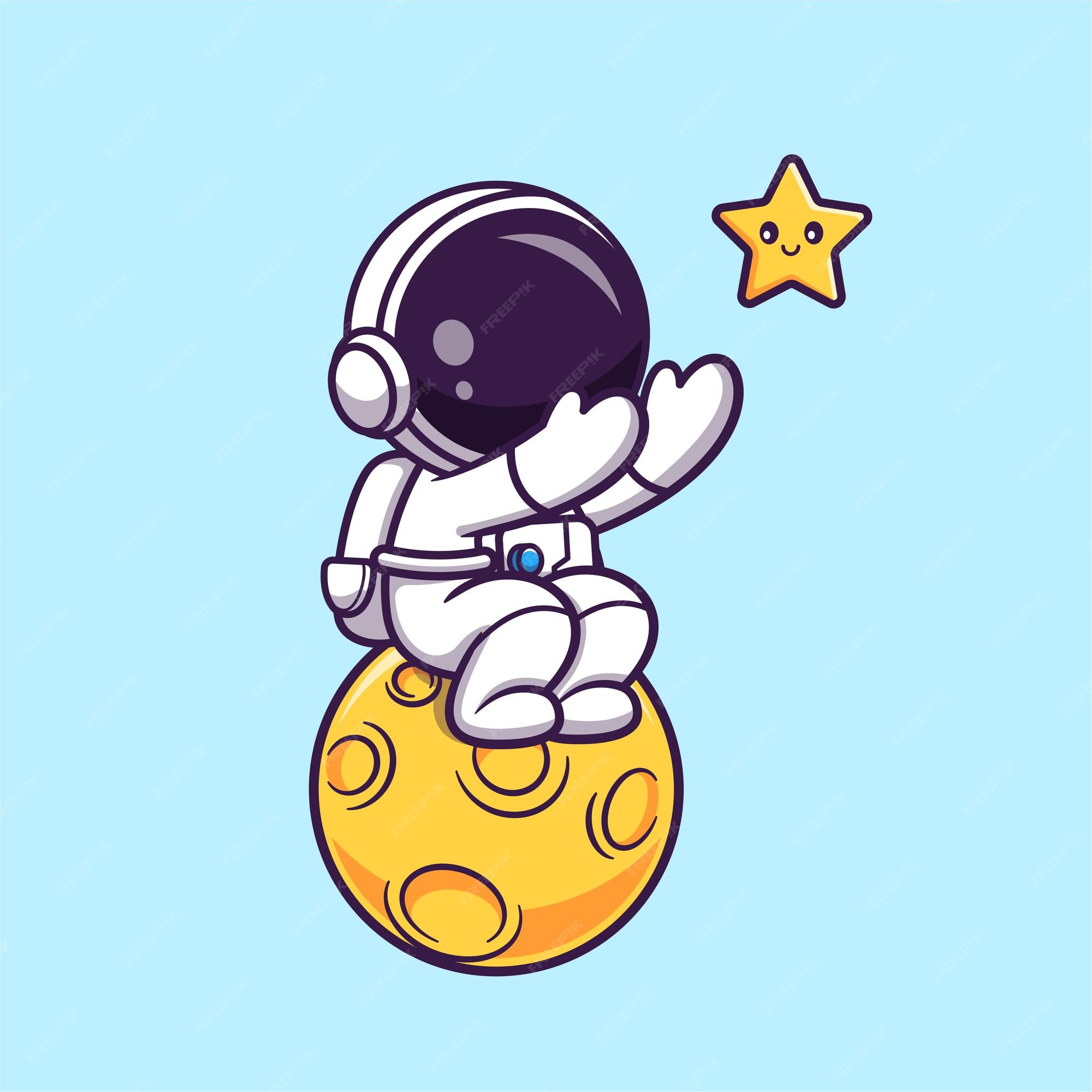 Astronaute Mignon Assis Sur La Lune Avec étoile Dessin Animé Vecteur
