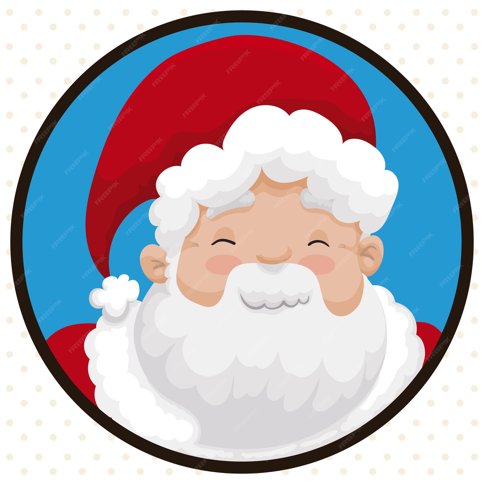 Bouton Rond Festif Avec Un Joli Portrait Du Père Noël Sur Un Motif Pointillé Pour Célébrer Un
