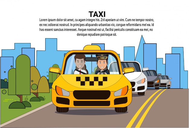 Un Chauffeur De Taxi Et Un Passager Dans Une Voiture Jaune Vecteur Premium