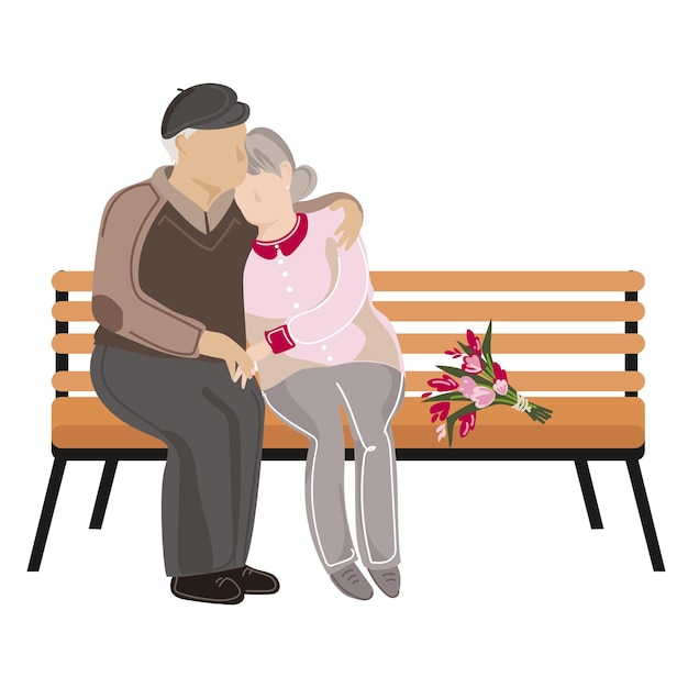Un Couple De Personnes âgées Est Assis Sur Un Banc Dans Lillustration