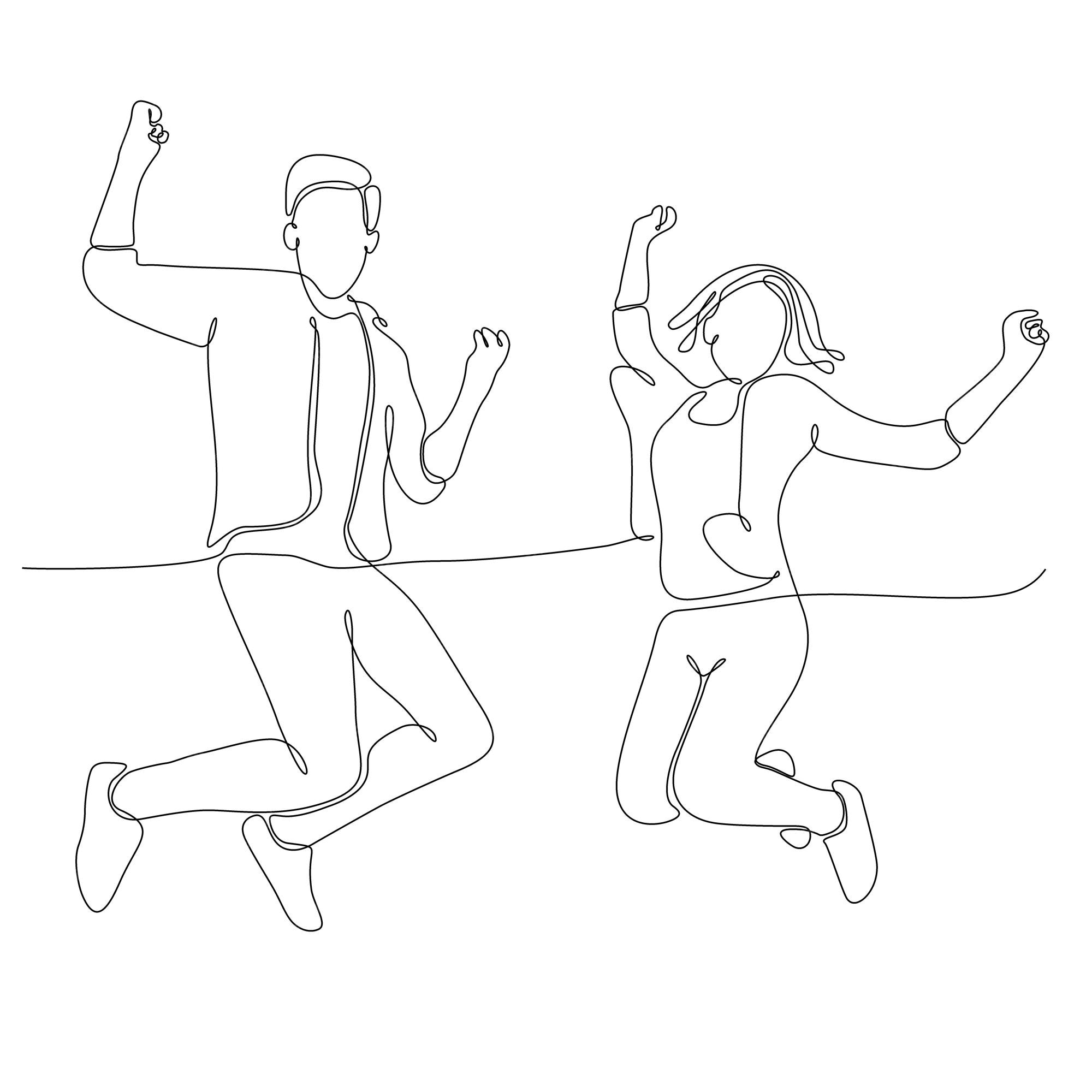 Dessin au trait continu d'un couple sautant heureux | Vecteur Premium Dessin au trait continu d'un couple sautant heureux | Vecteur Premium