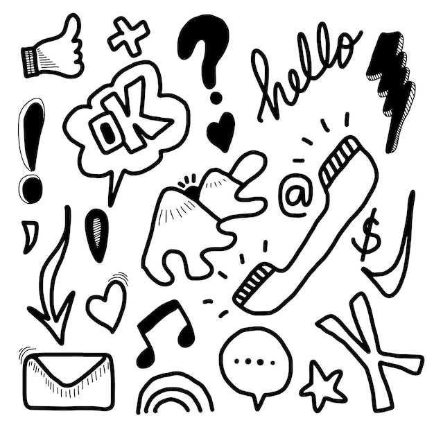 Dessin Au Trait Vectoriel Doodle Dessin Animé Ensemble Dobjets Et De