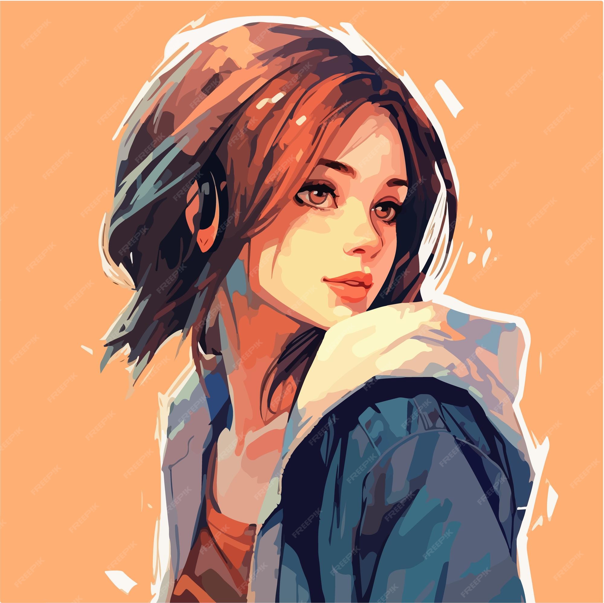 Un Dessin Dune Femme Aux Cheveux Bruns Et Une Veste Bleue Qui Dit Je