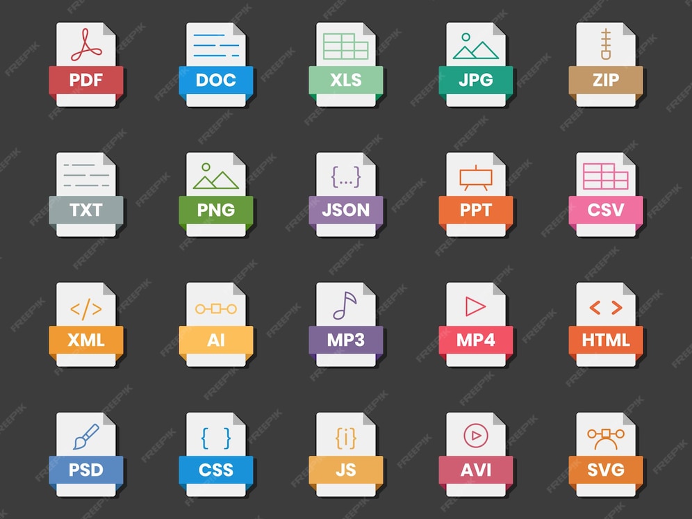 Dossier De Format De Fichier De Document Pdf Doc Xls Jpg Zip Txt Png ...