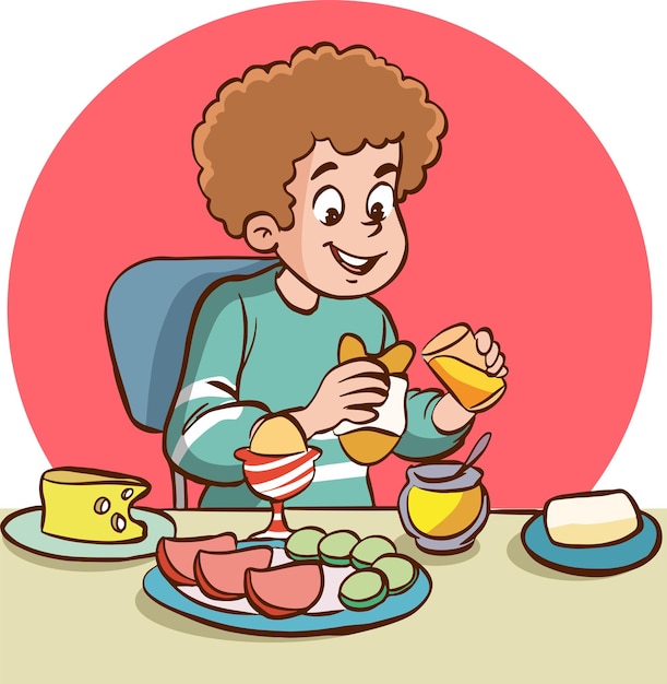 Enfant prenant son petit déjeuner illustration vectorielle | Vecteur ... Enfant prenant son petit déjeuner illustration vectorielle | Vecteur ...