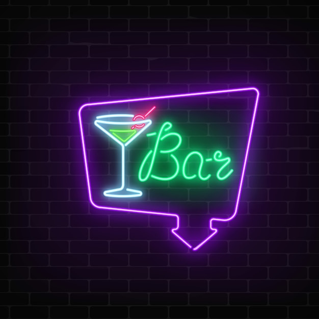 Enseigne De Bar à Cocktails Néon Vecteur Premium