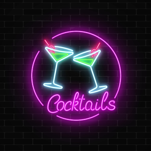 Enseigne De Bar à Cocktails Néon Vecteur Premium