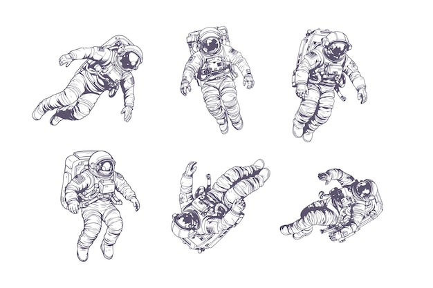 Ensemble De Caractères Spatiaux Dessinés à La Main Vecteur Premium