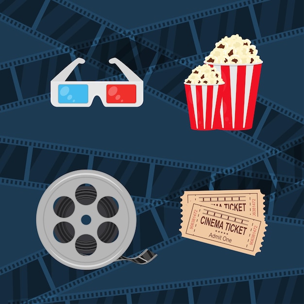 Ensemble De Cinéma D'illustrations Plates Vectorielles | Vecteur Premium Ensemble De Cinéma D'illustrations Plates Vectorielles | Vecteur Premium