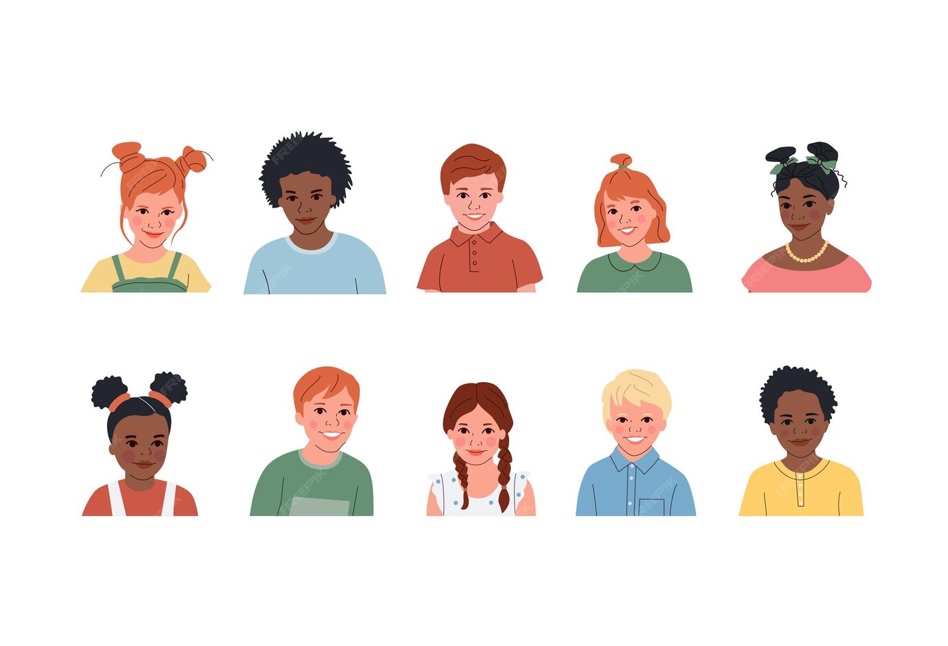 Ensemble De Collection D'avatars Pour Enfants Illustration De Style ... Ensemble De Collection D'avatars Pour Enfants Illustration De Style ...