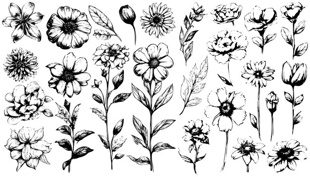 Ensemble De Fleurs Sauvages Et Logo éléments Botaniques Tendance Ligne ... Ensemble De Fleurs Sauvages Et Logo éléments Botaniques Tendance Ligne ...