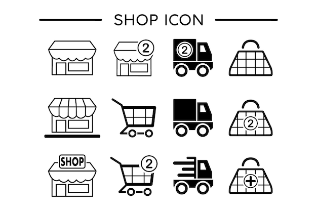 Ensemble D'icônes D'achats En Ligne Pour Les éléments Du Kit De ... Ensemble D'icônes D'achats En Ligne Pour Les éléments Du Kit De ...