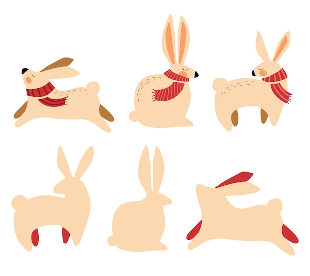 Ensemble d'illustrations vectorielles plates de lapins mignons ... Ensemble d'illustrations vectorielles plates de lapins mignons ...