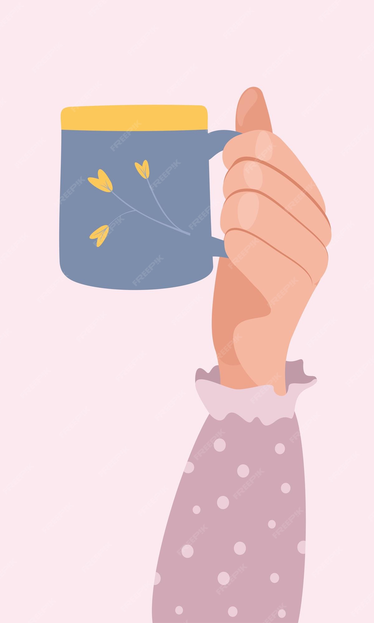 Illustration De Dessin Animé à Plat De Main Tenant Une Tasse De Café Ou De Thé Drôle De Belle