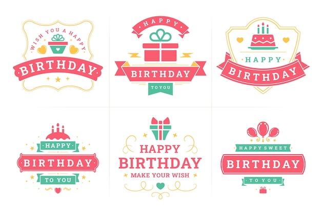 Joyeux anniversaire étiquette et badge à l'ancienne ensemble carte de ... Joyeux anniversaire étiquette et badge à l'ancienne ensemble carte de ...