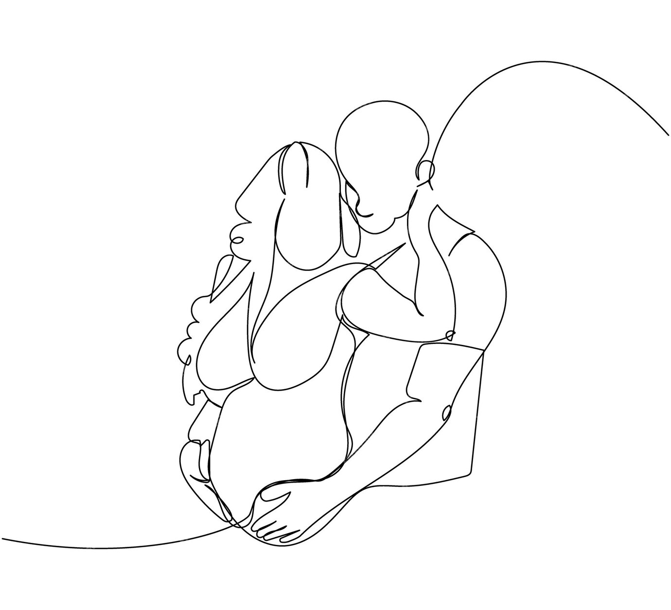 Mari étreignant Sa Femme Enceinte Un Dessin Au Trait Dessin Au Trait