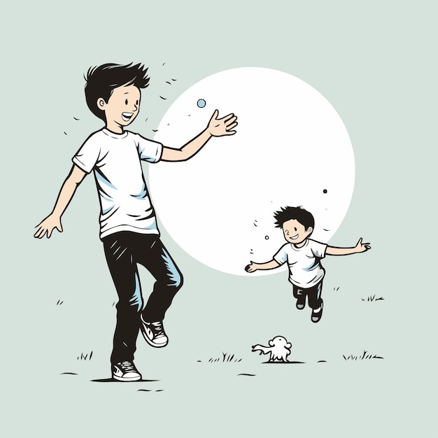 Père Et Fils Jouant Ensemble Dans Le Parc Illustration Dessinée à La