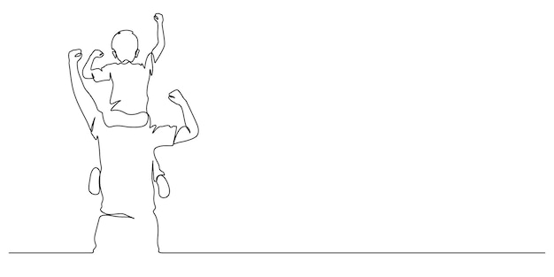 Père Portant Son Fils Sur Ses épaules Dessin Au Trait Continu Vecteur