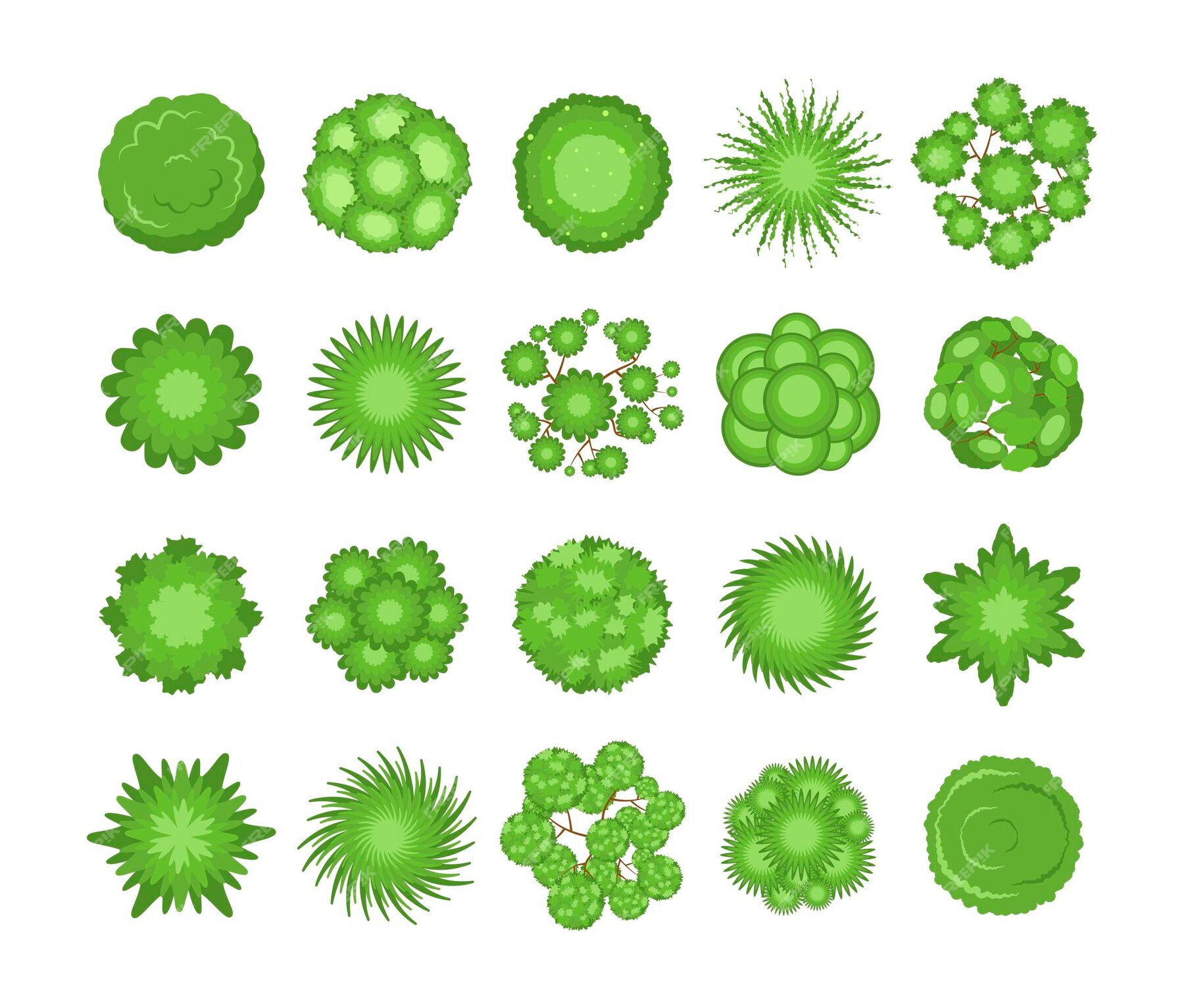 Vue De Dessus De Lensemble Dillustrations Vectorielles Darbres Et De
