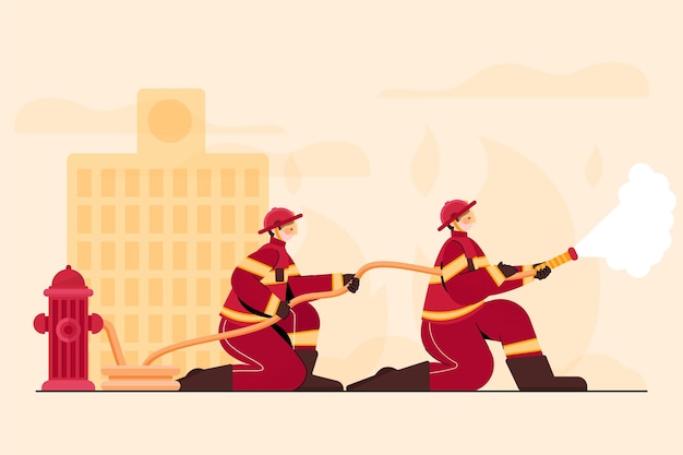 Bomberos dibujados a mano apagando un incendio. | Vector Gratis Bomberos dibujados a mano apagando un incendio. | Vector Gratis