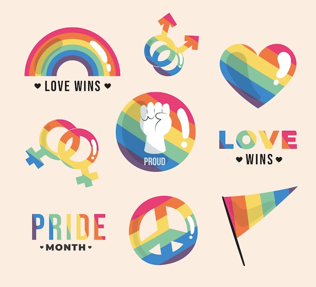 Colección Plana De Símbolos Del Mes Del Orgullo Lgbt Vector Gratis