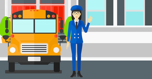 Conductor De Autobús Escolar Caucásico Joven Vector Premium