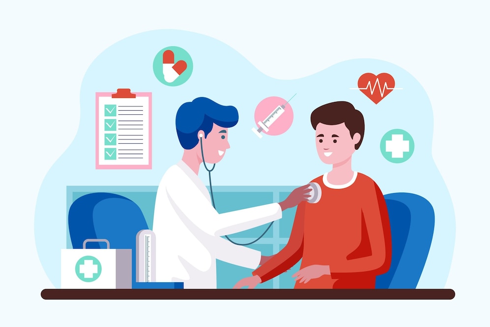 Doctor examinando a un paciente en la clínica ilustrada | Vector Gratis Doctor examinando a un paciente en la clínica ilustrada | Vector Gratis