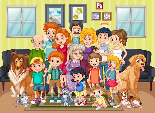 Escena Con Personas Que Se Quedan En Casa Con La Familia Vector Gratis
