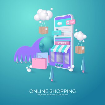 Compras en línea en el sitio web o el concepto de aplicación móvil ... Compras en línea en el sitio web o el concepto de aplicación móvil ...