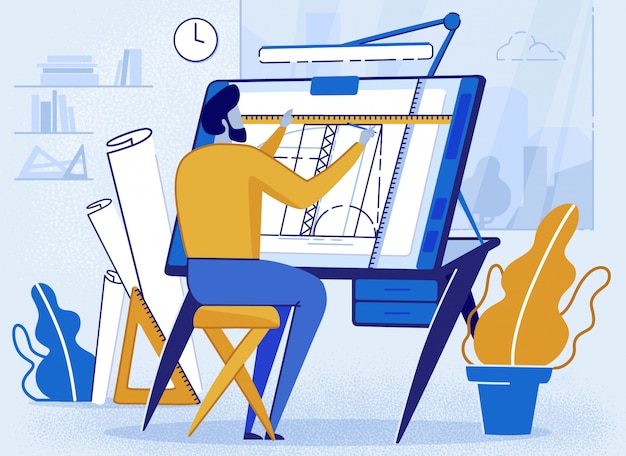 Man architect creator drafting en el escritorio para sketch | Vector ... Man architect creator drafting en el escritorio para sketch | Vector ...