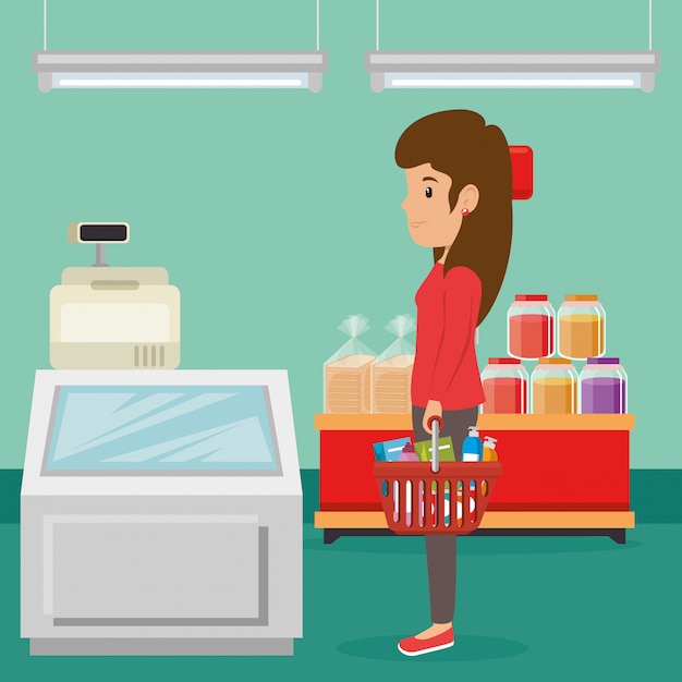 Mujer con comestibles de supermercado | Vector Gratis Mujer con comestibles de supermercado | Vector Gratis