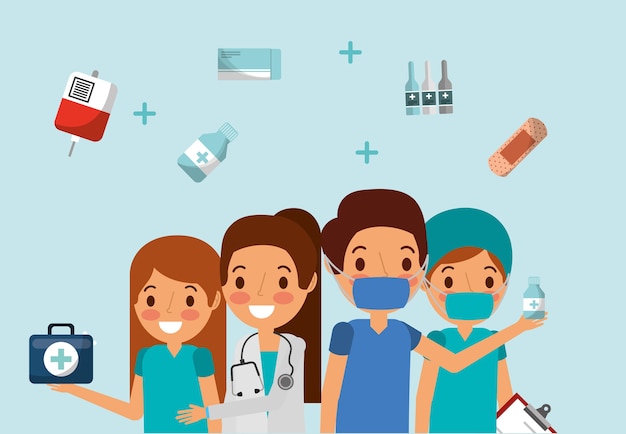 Personas Equipo Médico Profesional Salud Cuidado Vector Premium