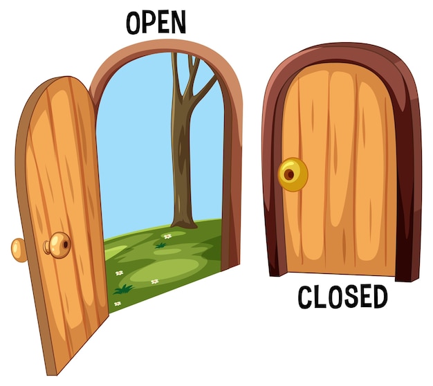 Puertas De Madera Abiertas Y Cerradas Vector Gratis