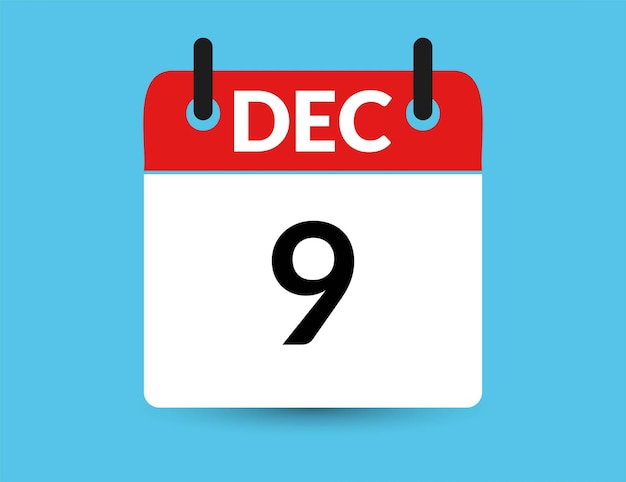 9 De Diciembre Calendario De Icono Plano Aislado En Fondo Azul