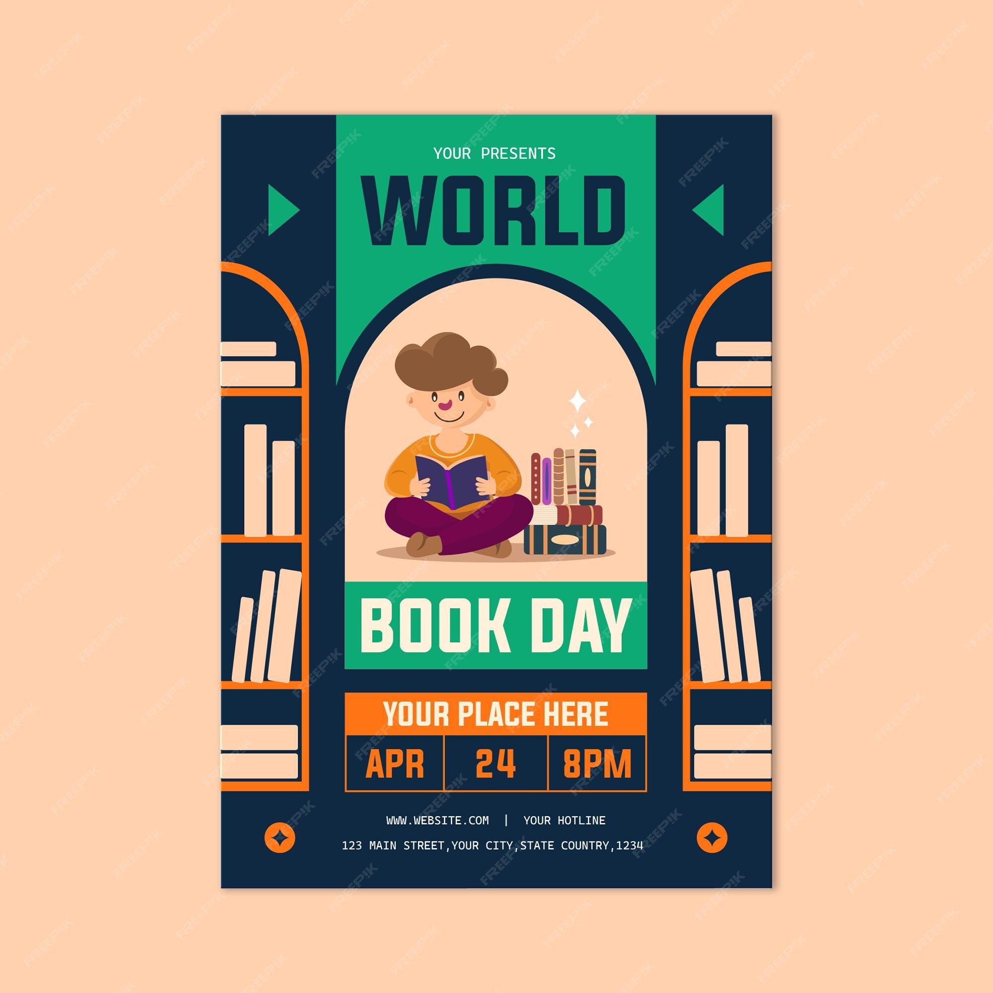 Un Afiche Para El Día Mundial Del Libro Con Libros De Fondo Rosa Vector Premium