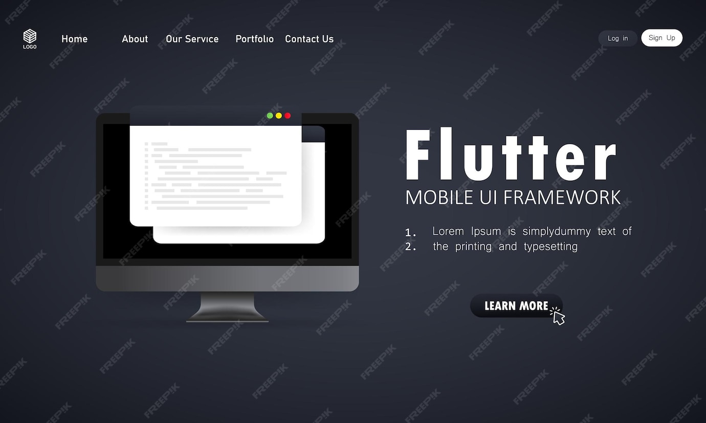 Aprenda A Codificar Flutter Mobile Ui Framework En La Pantalla De La Computadora Ilustración