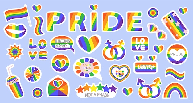 Arco Iris Conjunto De Pegatinas Ilustración Vectorial Brillante