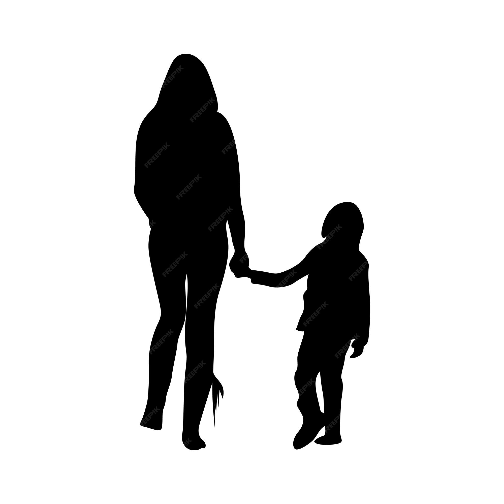 El Arte Vectorial De Silueta Familiar Caminante Y El Conjunto De Silueta De Familia Feliz