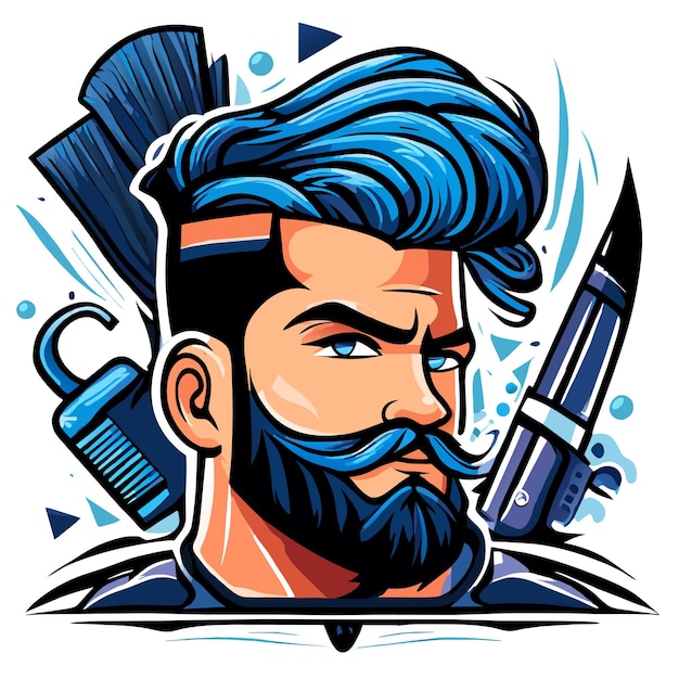 Barbershop Barba Hombre Corte De Pelo Hipster Dibujado A Mano Plano