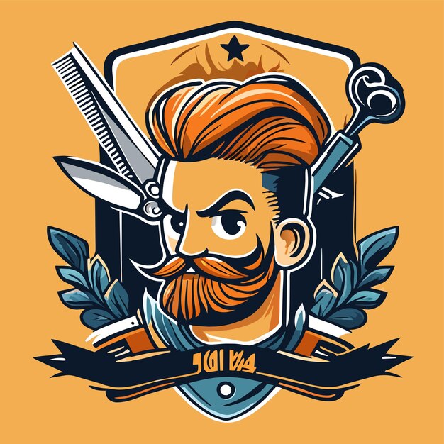 Barbershop Barba Hombre Corte De Pelo Hipster Dibujado A Mano Plano
