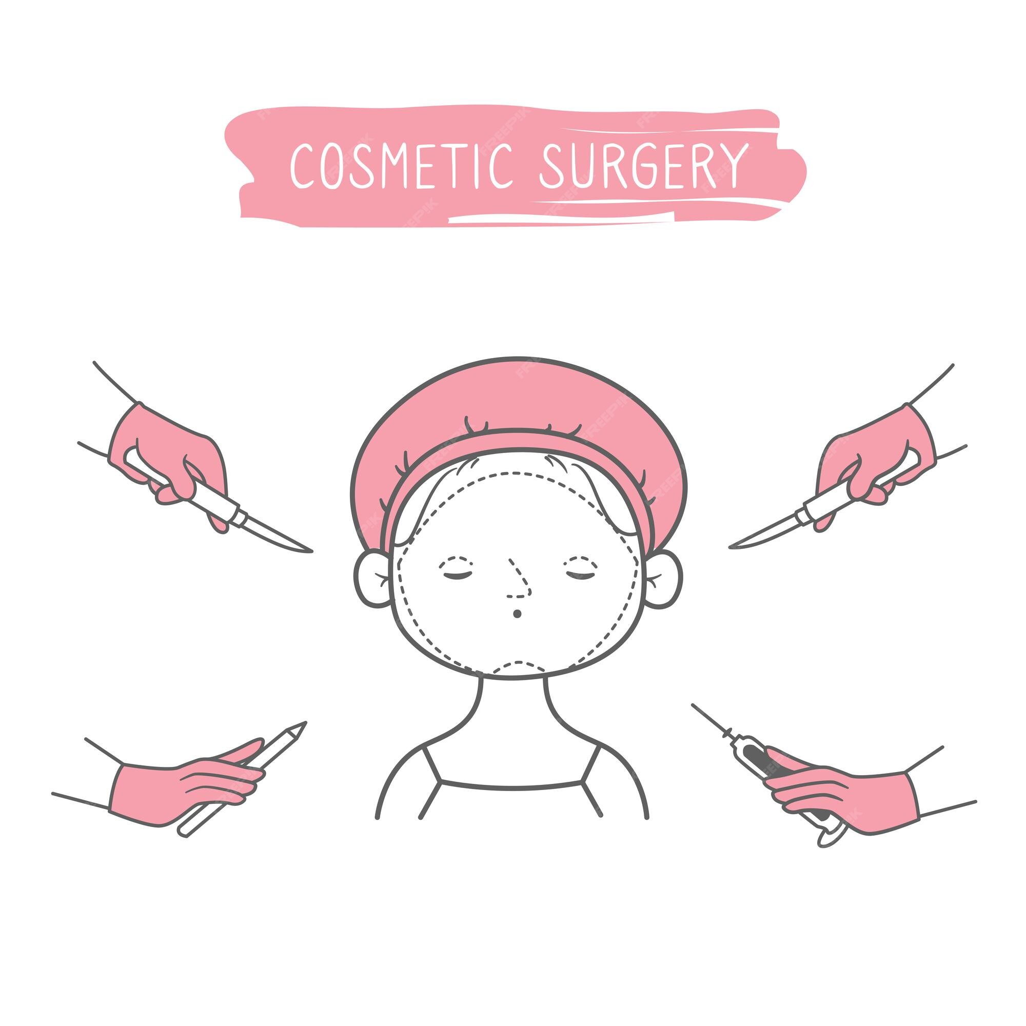 Belleza Cara Cirugía Estética Doodle Concepto Dibujos Animados Vector Premium