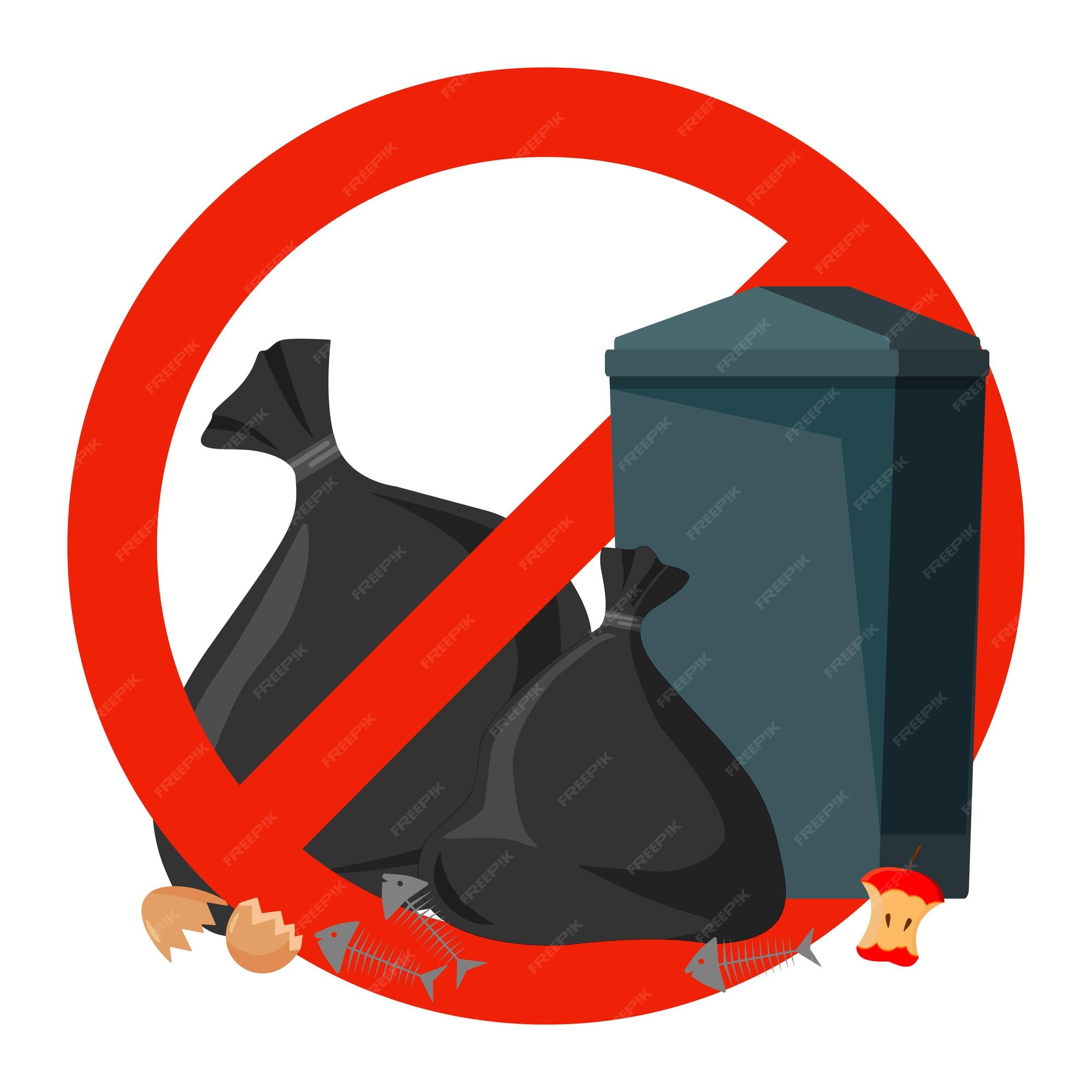Bote De Basura Verde Con Bolsas De Basura No Tire La Señal De Basura Vector Premium