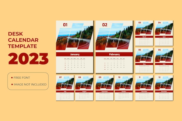 Calendario de escritorio rojo 2023 | Vector Premium Calendario de escritorio rojo 2023 | Vector Premium